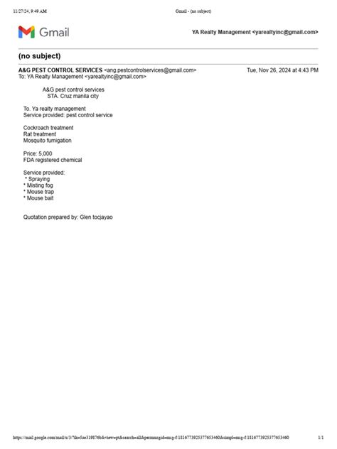 A And G Pest Control Quotation Pdf