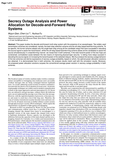 Pdf Secrecy Outage Analysis And Power Allocation For Decode And