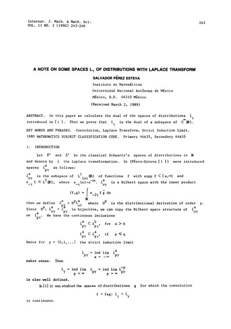 Pdf A Note On Some Spaces Lγ Of Distributions With Laplace Transform