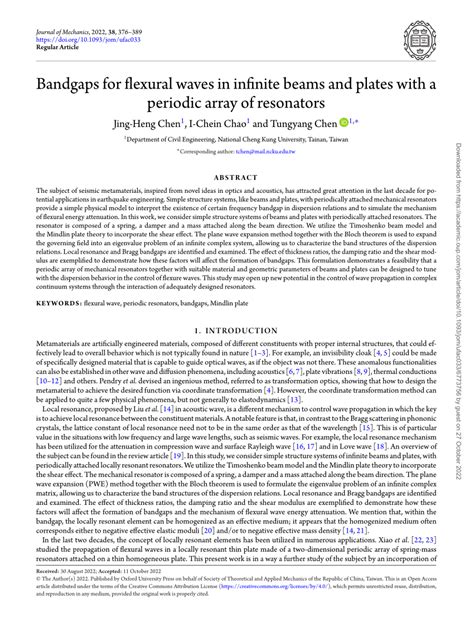 Pdf Bandgaps For Flexural Waves In Infinite Beams And Plates With A