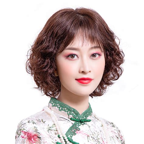 วิกผมวิกผมหญิงผมจริงเส้นผมมนุษย์ธรรมชาติทอมือหยิกสั้นแม่วัยกลางคนเต็มหมวกjc017 Panjyvxoth