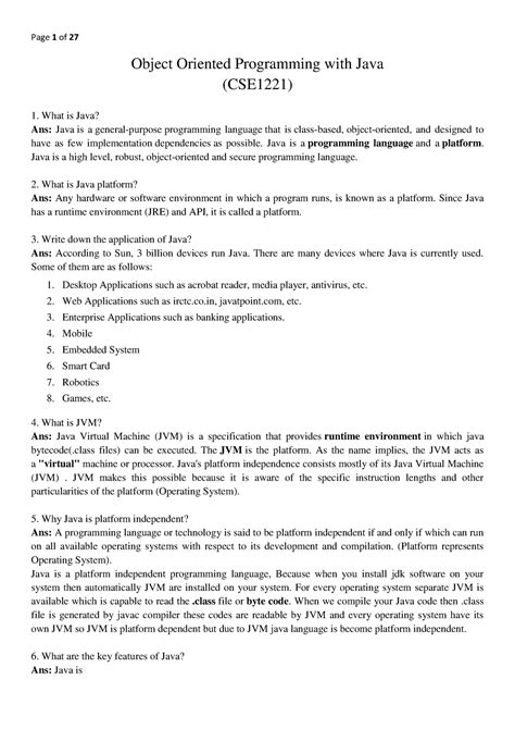 Java All Question Answer Object Oriented Programming With Java CSE What Is Java Ans