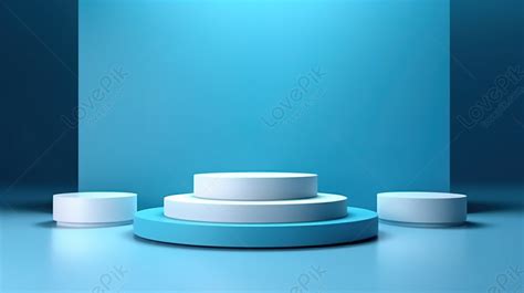 눈에 띄는 파란색 배경에 강조된 기능을 갖춘 멋진 3d 렌더링 제품 쇼케이스 제품 디스플레이 배경 무대 디자인 배경 지휘대