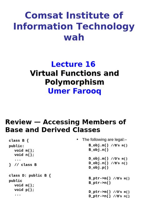 Lecture 16 Virtual Functions And Polymorphism Pdf Method