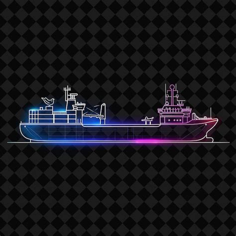 수평 직사각형의 실루 안의 반이는 네온 선박 Png Y2k 빛의 바다 컬렉션 프리미엄 Ai 생성 Psd