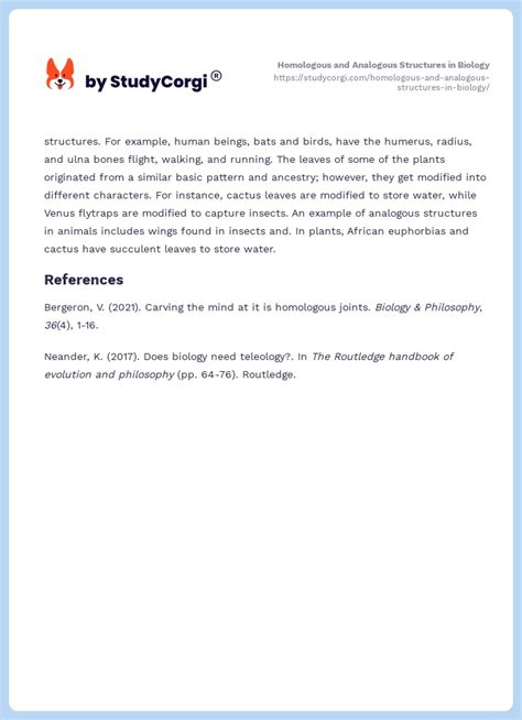 Homologous And Analogous Structures In Biology Free Essay Example