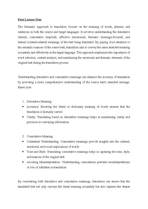 First Lecture Note First Lecture Note The Semantic Approach To