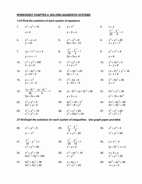 50 Linear Quadratic Systems Worksheet Chessmuseum Template Library
