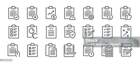 클립보드 검사 목록 보고서 설문 조사 또는 계약 편집 가능한 획 개요 아이콘은 흰색 배경 평면 벡터 그림에 격리되어 있습니다 완벽한 픽셀 64 엑스 64 아이콘에 대한 스톡