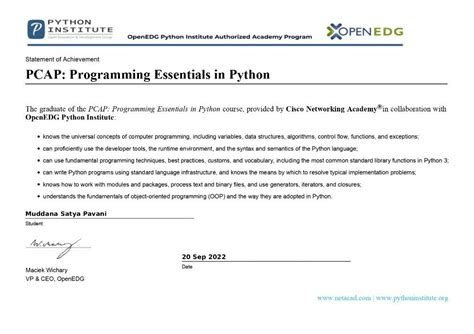 cisconetworkingacademy python programming certification… muddana
