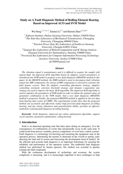 PDF Study On A Fault Diagnosis Method Of Rolling Element Bearing Based On Improved ACO And SVM