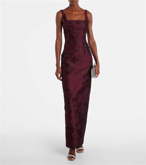 Micheline Floral Cloqué Gown In Burgundy Emilia Wickstead Mytheresa