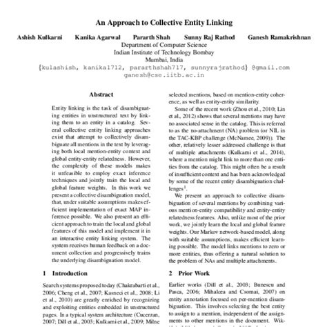 An Approach To Collective Entity Linking Acl Anthology