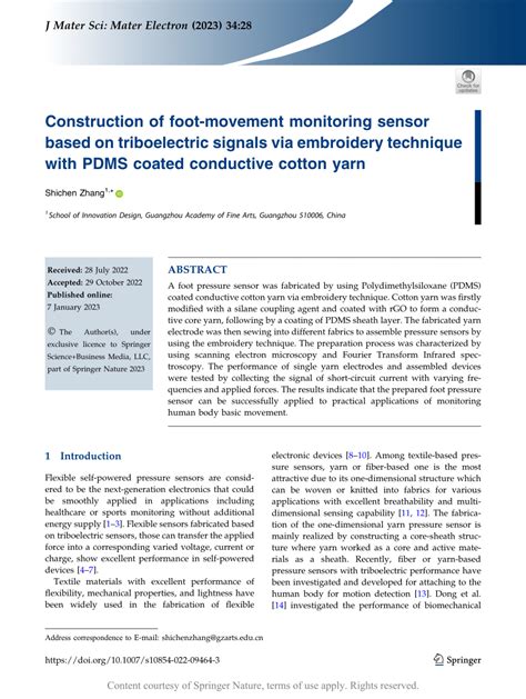 Construction Of Foot Movement Monitoring Sensor Based On Triboelectric Signals Via Embroidery