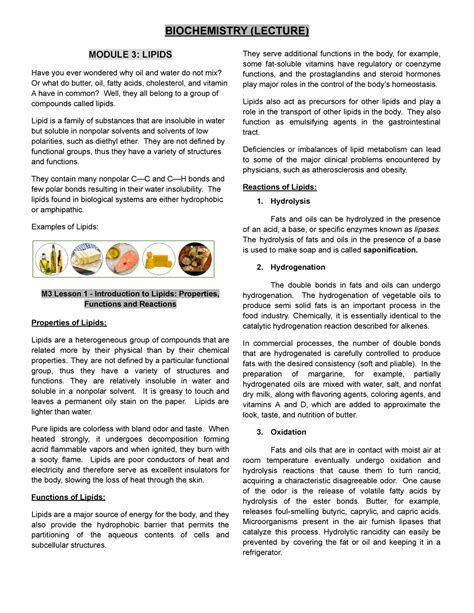 Biochemistry Lecture 2nd Week Medical Technology Studocu