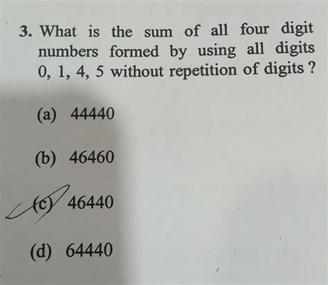 Solved What Is The Sum Of All Four Digit Numbers Formed By