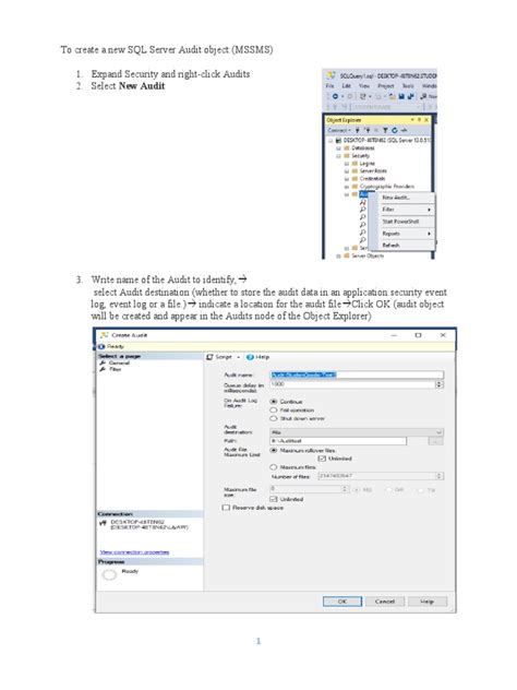 Audit Db Using A New Sql Server Audit Object Pdf Databases
