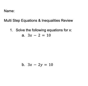 Multi Step Equations And Inequalities Worksheet By MARIKO KAMIYA