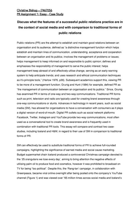 PR Essay Assignment PR Assignment Essay Case Study Discuss What The Features Of A Studocu