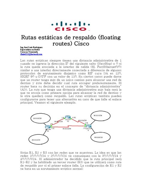 Rutas Estáticas De Respaldo Floating Routes Cisco Pdf Dirección