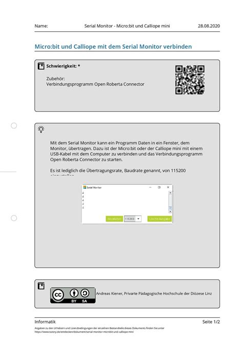 arbeitsblatt serial monitor micro bit und calliope mini