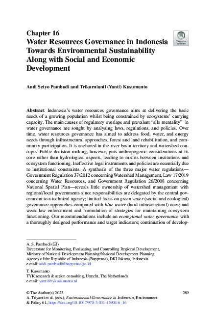 Pdf Water Resources Governance In Indonesia Towards Environmental