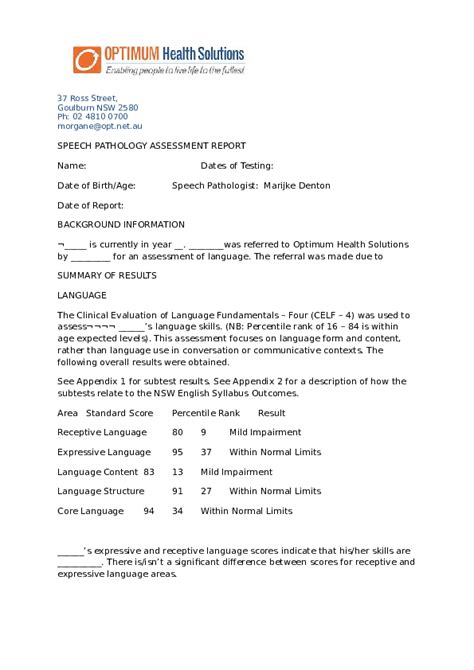 Doc Speech Pathology Assessment Report