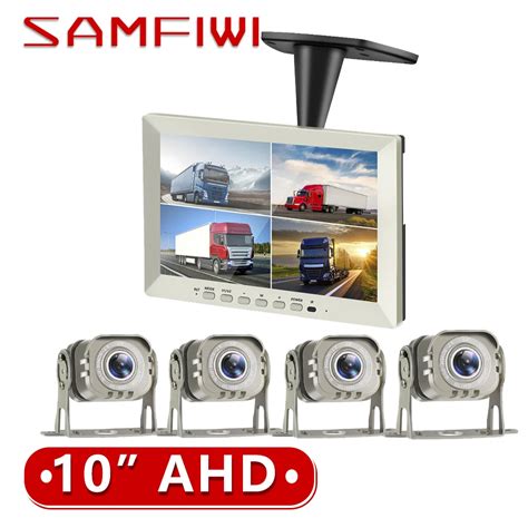 천장 자동차 모니터 10 인치 Ahd 자동차 화면 4 분할 지붕 마운트 모니터 4ch Lcd 디스플레이 레코더 트럭 Rv 후면보기 카메라 시스템차량 카메라