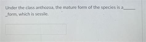 Solved Under The Class Anthozoa The Mature Form Of The