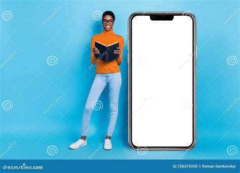 Full Length Photo Of Intelligent Geek Nerd Bisexual Man Reading Book Next To Promo Banner