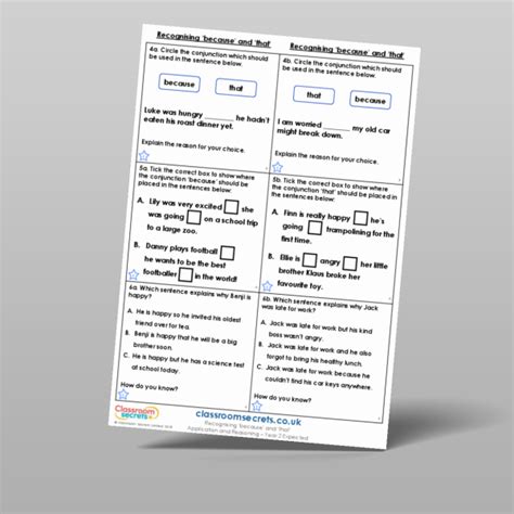 Year 2 Recognising Because And That Application And Reasoning 2 Resource Classroom Secrets
