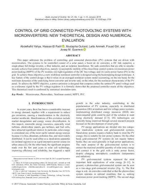 Pdf Control Of A Grid Connected Photovoltaic System