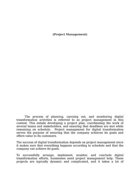 Project Management Assignment Project Management The Process Of