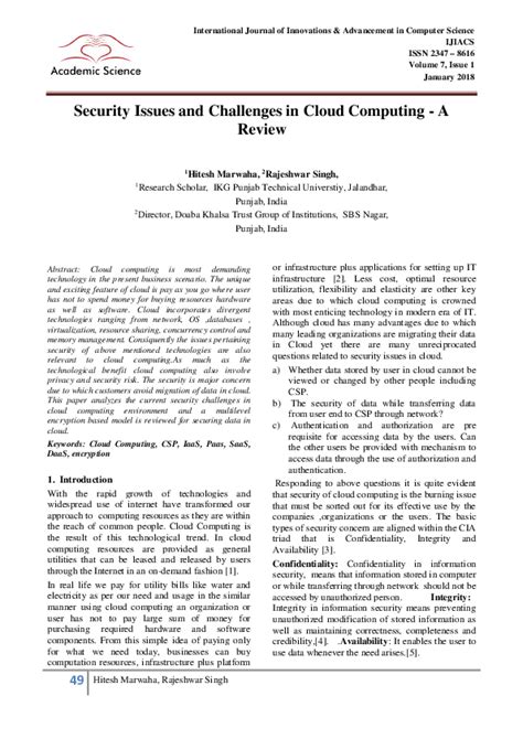 pdf security issues and challenges in cloud computing a review