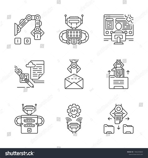 Rpa Linear Icons Set Robotic Process Stock Vector Royalty Free 1366205843 Shutterstock