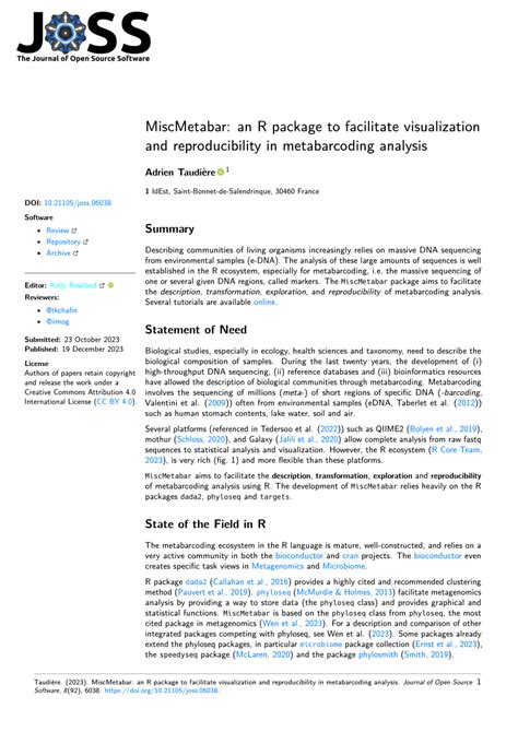 Pdf Miscmetabar An R Package To Facilitate Visualization And Reproducibility In Metabarcoding