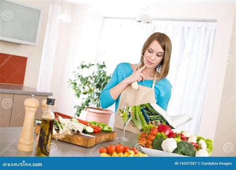 Cooking Woman Reading Cookbook In Kitchen Stock Image Image Of Cooking Woman Reading Cookbook In Kitchen Stock Image Image Of