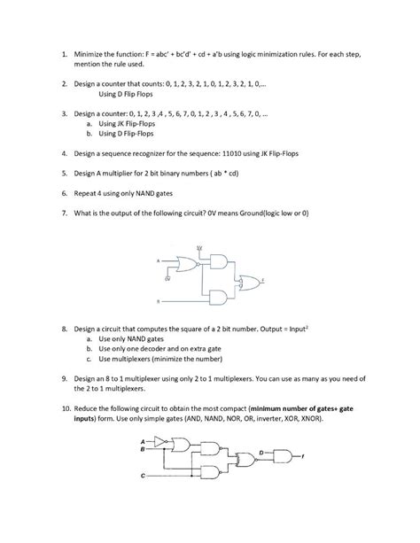 solved 1 minimize the function f abc′ bc′d′ cd a′b using