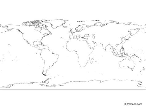 Outline Map Of The World With Antarctica Equirectangular Projection Free Vector Maps
