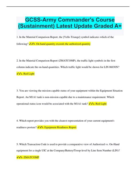 GCSS Army Commander S Course Sustainment Latest Update Graded A GCSS Army Commander S