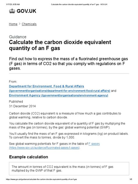 Calculate The Carbon Dioxide Equivalent Quantity Of An F Gas Gov Uk Pdf Environmental