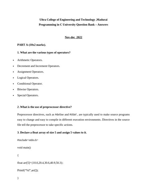 University Question Bank With Answer Pdf Pointer Computer Programming Control Flow