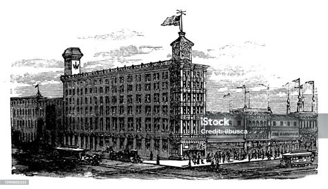 미국 펜실베이니아의 랜드마크 및 회사의 골동품 삽화 필라델피아 존 워너메이커 건물 외관에 대한 스톡 벡터 아트 및 기타 이미지 건물 외관 필라델피아 펜실베이니아 19