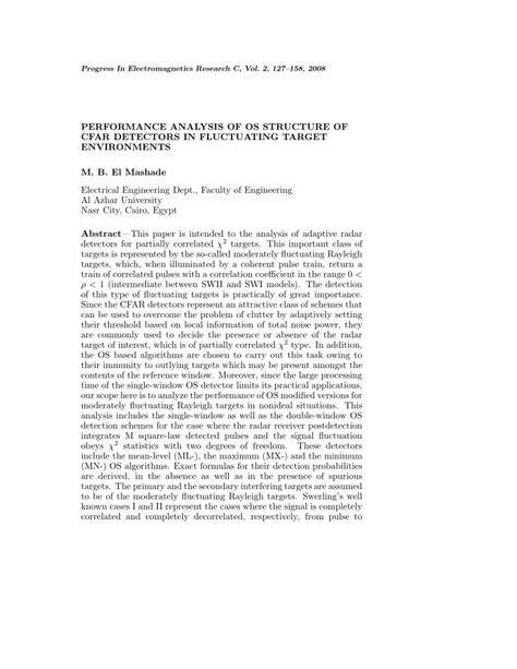 Full Article Performance Analysis Of Os Structure Of Cfar Detectors In Fluctuating Target