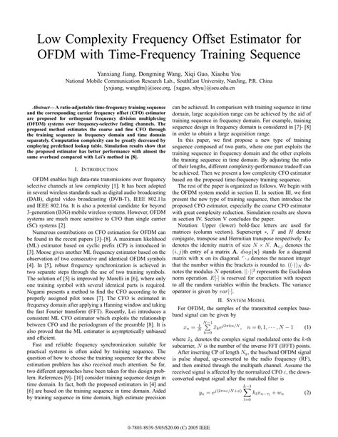 Pdf Frequency Offset Estimator For Ofdm With Time Frequency Training