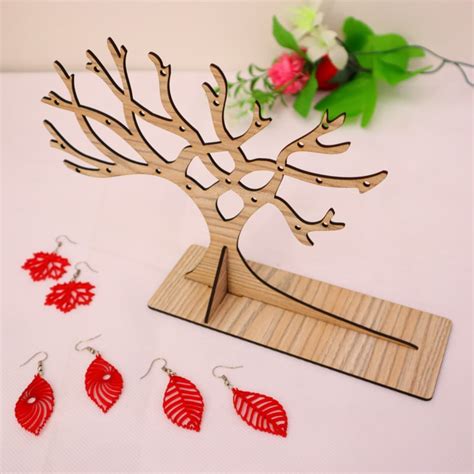 Laser Cut Tree Shaped Earring Display Stand Mdf 3mm DXF File Free Download 3axis Co