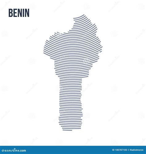 Vector Abstract Hatched Map Of Benin With Curve Lines Isolated On A White Background Stock