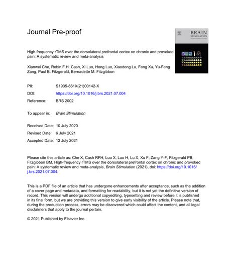 Pdf High Frequency Rtms Over The Dorsolateral Prefrontal Cortex On