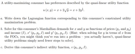 Solved A Utility Maximizing Consumer Has Preferences Chegg