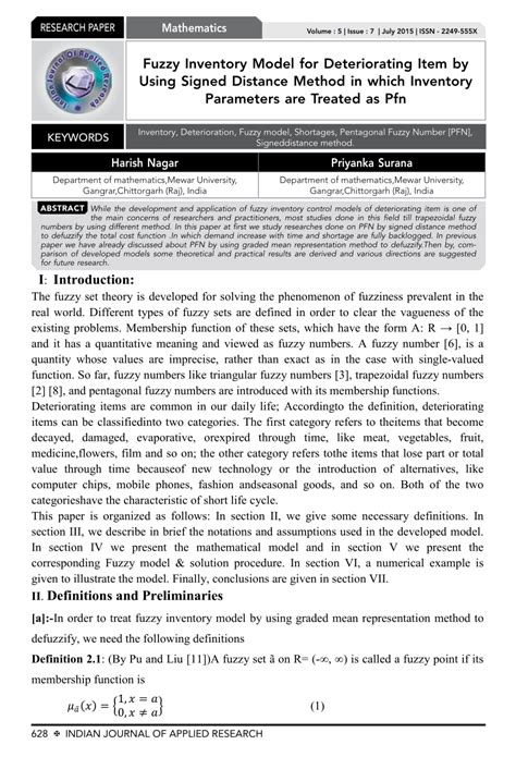Pdf Fuzzy Inventory Model For Deteriorating Item By Using Signed